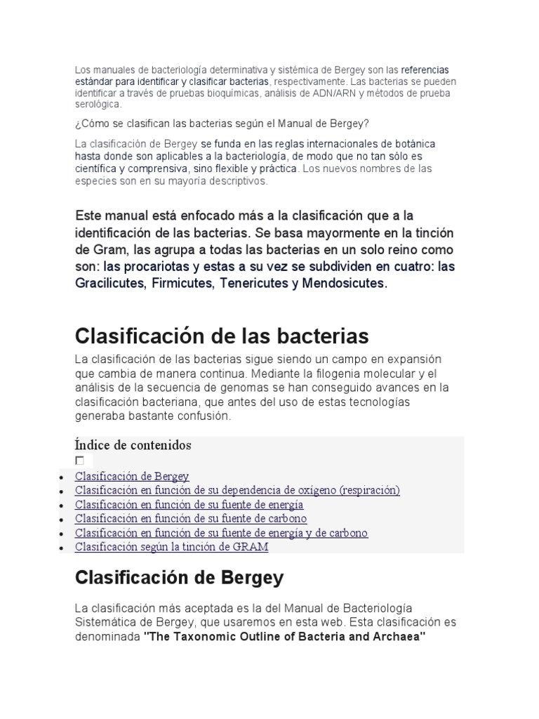 Cómo Se Clasifican Las Bacterias Según El Manual de Bergey | PDF | Las ...