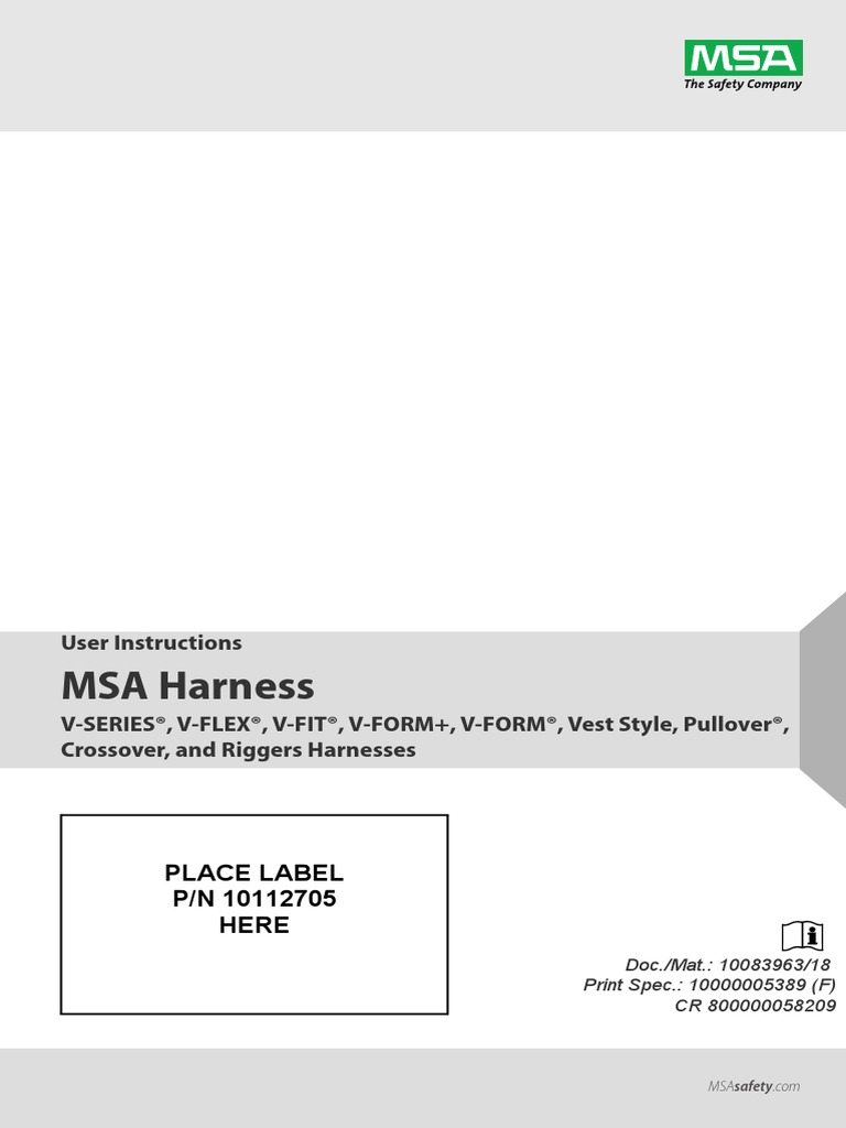 MSA Harness V-SERIES, V-FLEX, V-FIT, V-FORM+, V-FORM, Vest Style ...