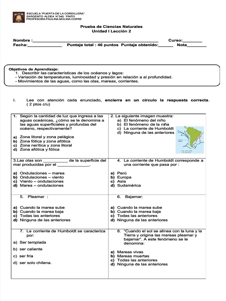 PDF Prueba de Ciencias Naturales Diferenciada 5to - Compress | PDF ...