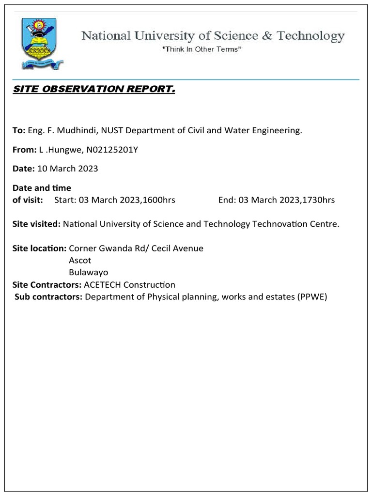 Site Observation Report | PDF | Wall | Concrete