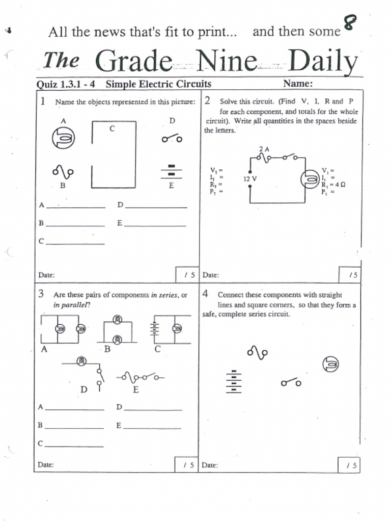 14 - Worksheet Calculations, Series and Parallel Circuits | PDF 14 - Worksheet Calculations, Series and Parallel Circuits | PDF