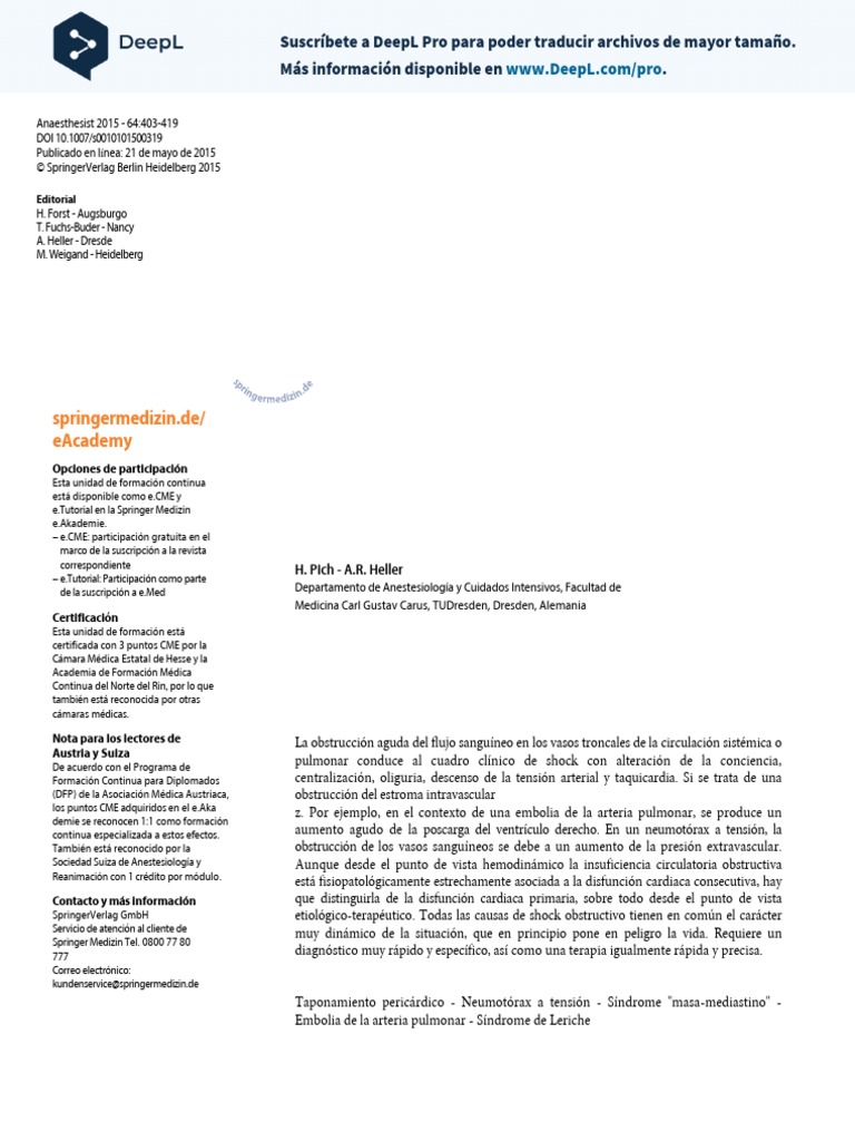 Shock Obstructivo | PDF | Medicina CLINICA | Especialidades Medicas