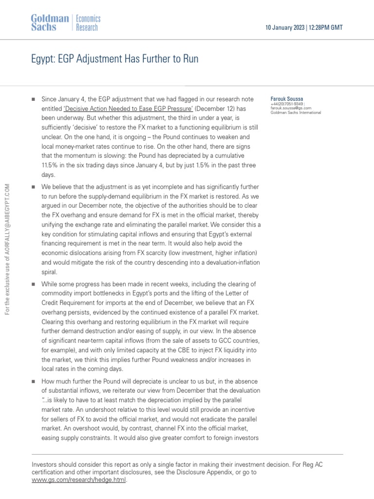 Egypt EGP Adjustment Has Further To Run | PDF | Securities (Finance) | Goldman Sachs