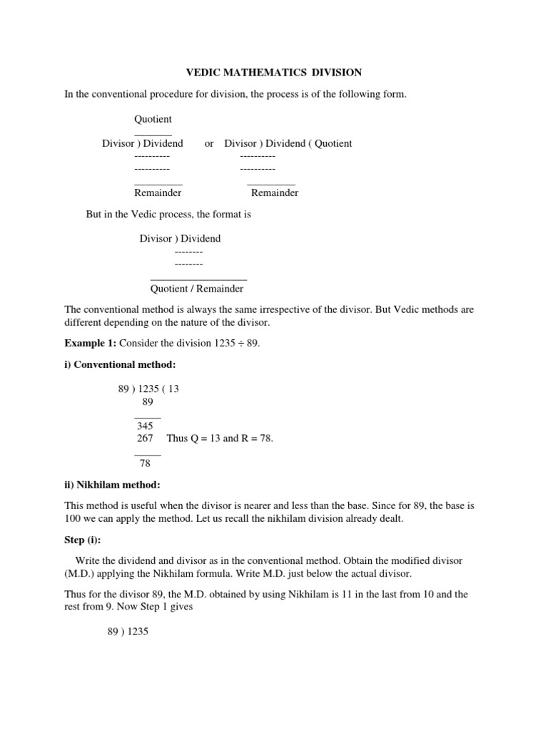 Vedic Maths Division | PDF | Division (Mathematics) | Discrete Mathematics