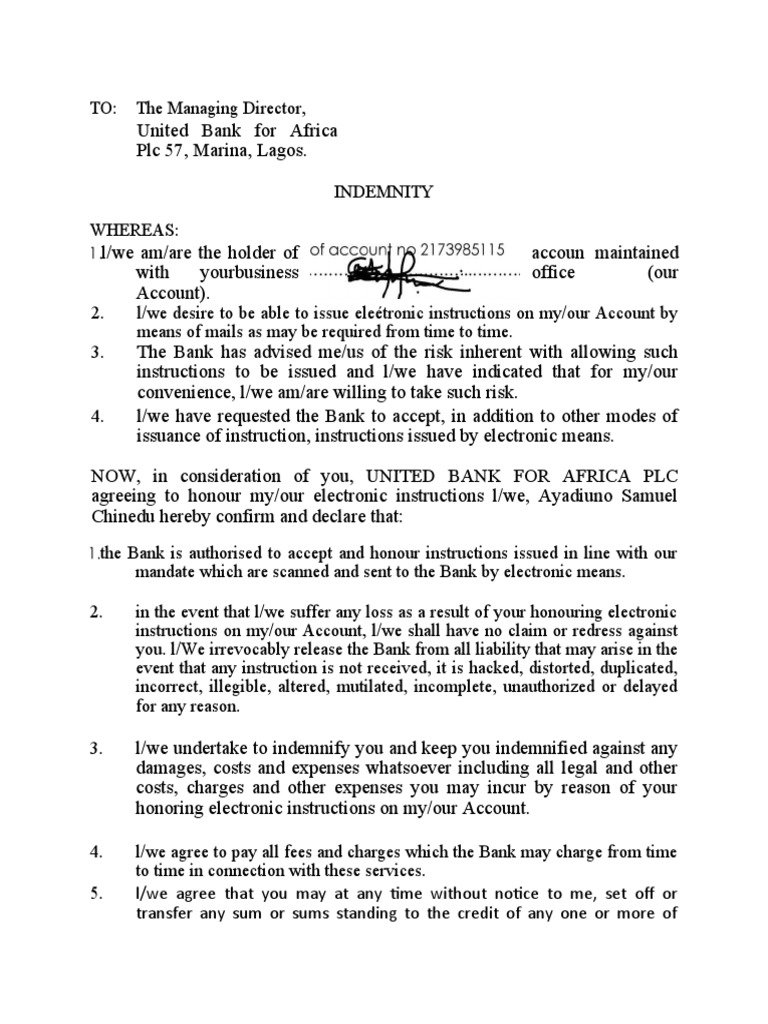 Indemnity - Electronic Inst Format | PDF | Indemnity | Private Law