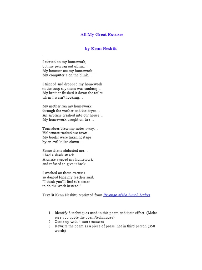 All My Great Excuses Poem | PDF