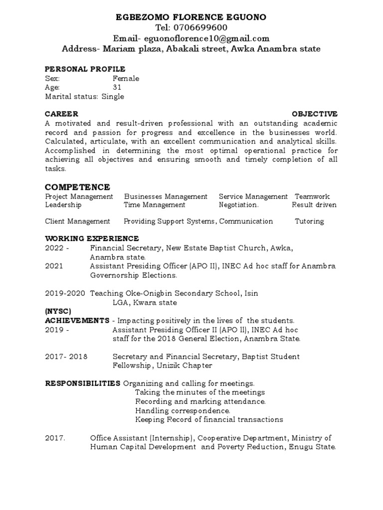 Egbezomo Florence - CV | PDF | Economies