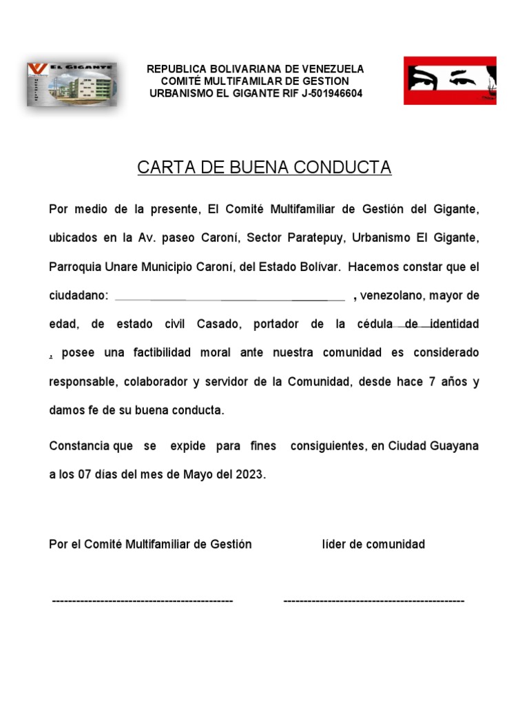 Carta de Buena Conducta 1 | PDF