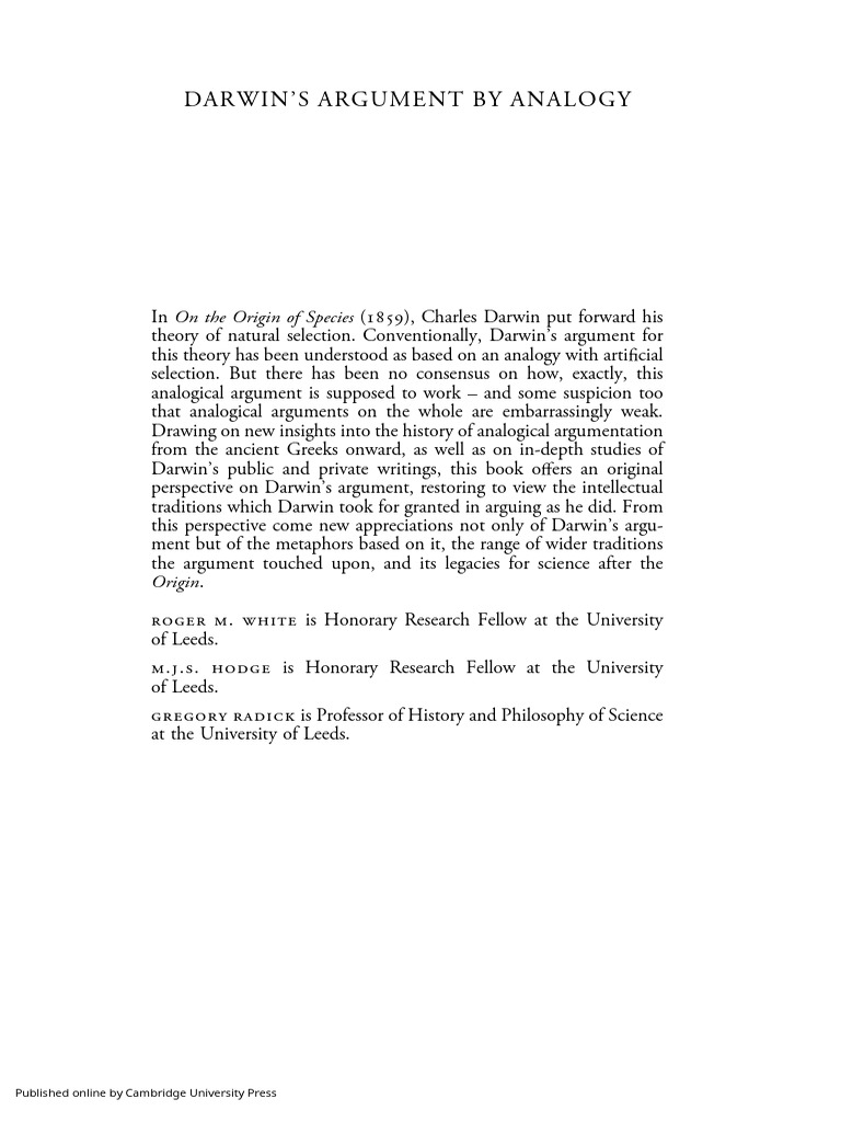 Darwins Argument by Analogy Book - 2021 | PDF | Analogy | Aristotle