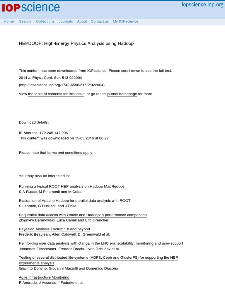HEPDOOP High-Energy Physics Analysis Using Hadoop | PDF | Apache Hadoop | Map Reduce