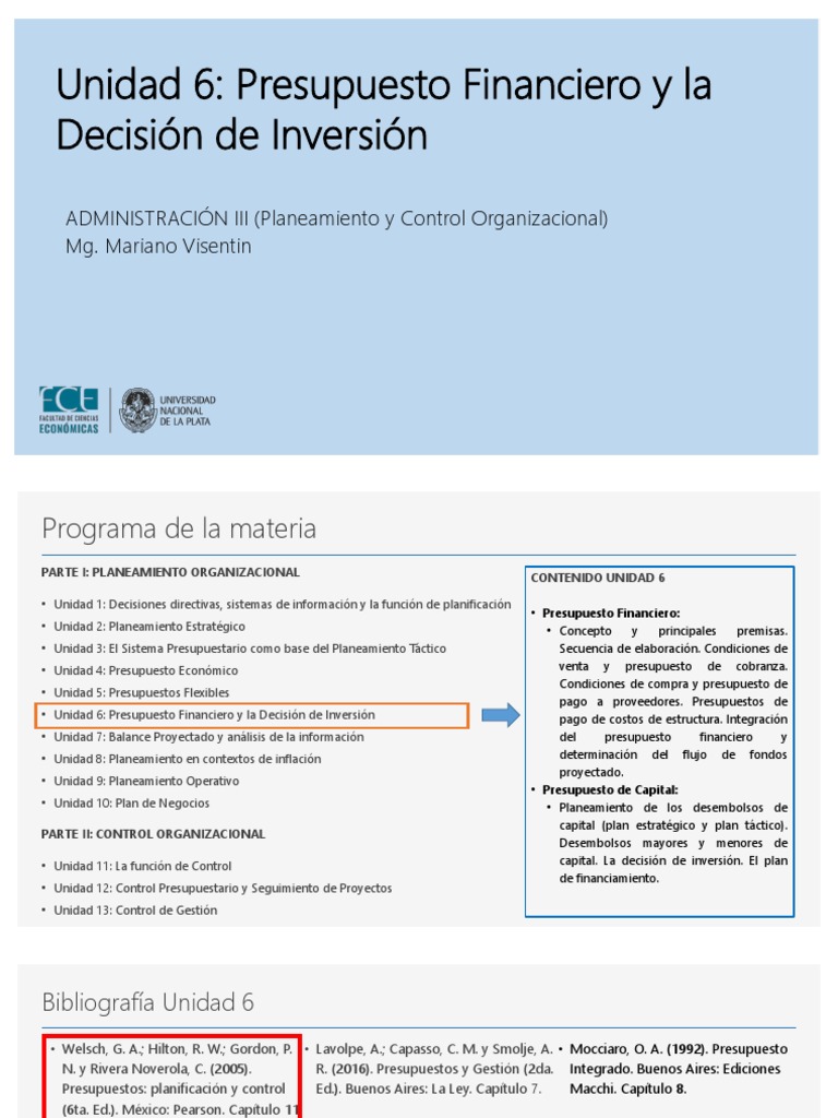 6.clase 06 - Unidad 6 Presupuesto Financiero y de Inversiones | PDF | Presupuesto | Planificación