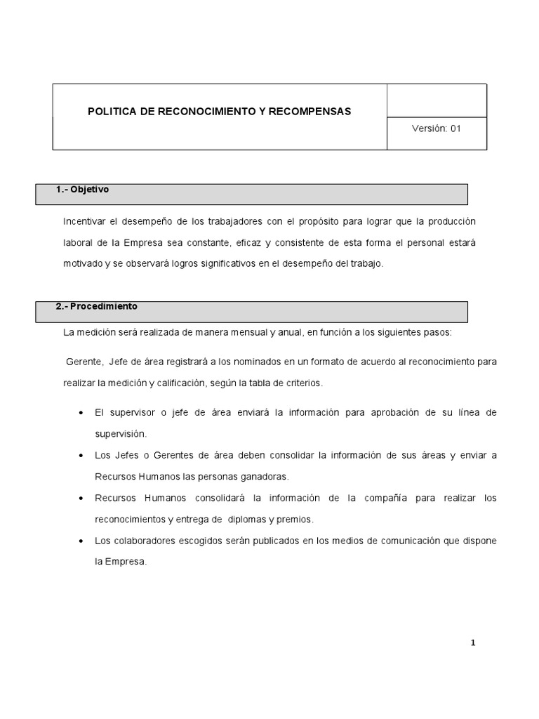Politicas de Reconocimiento | PDF | Gestión de recursos humanos