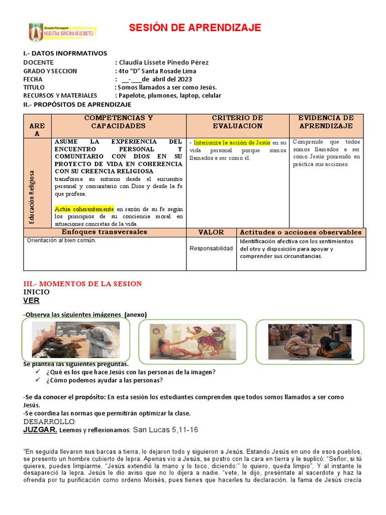 Sesión de Aprendizaje Religion - 3 | PDF | Jesús | Aprendizaje