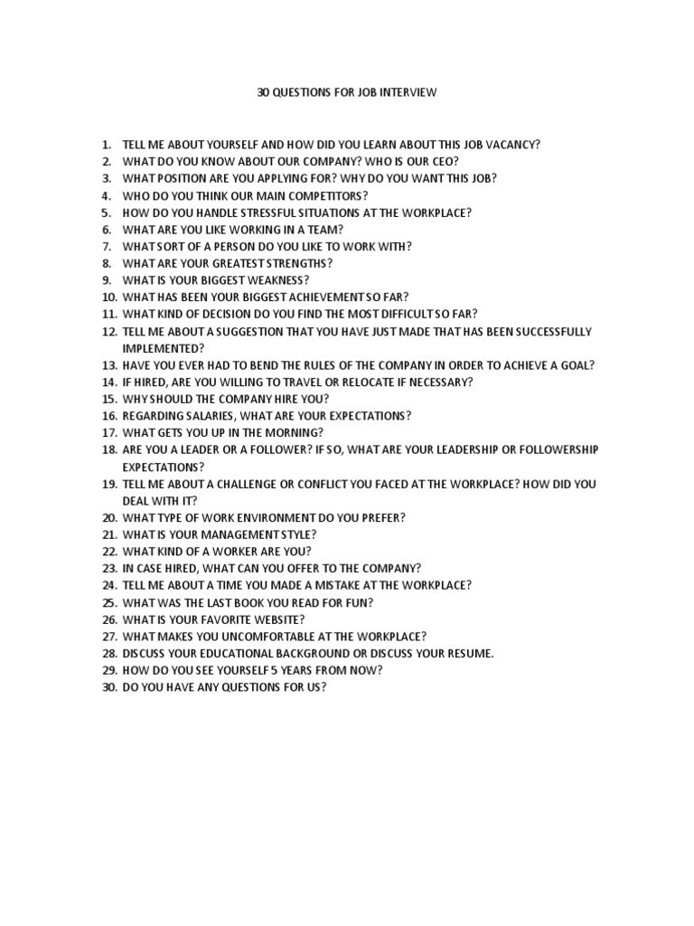 Essential Job Interview Questions | PDF | Business | Self-Improvement