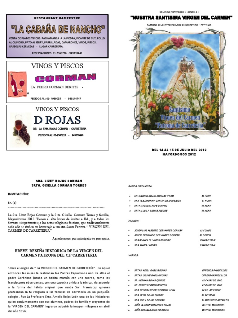 Programa Fiesta Virgen Del Carmen | PDF | Iglesia Católica | Espiritualidad catolica