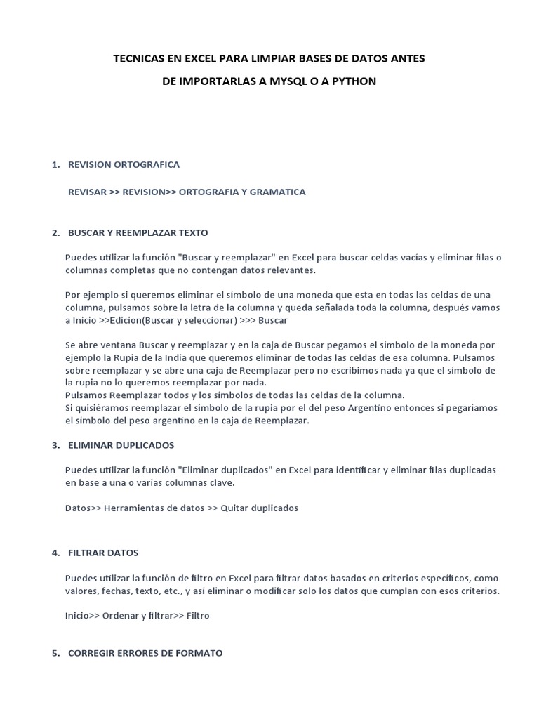 Tecnicas para Limpiar Bases de Datos e Importarlas A Mysql o Python ...