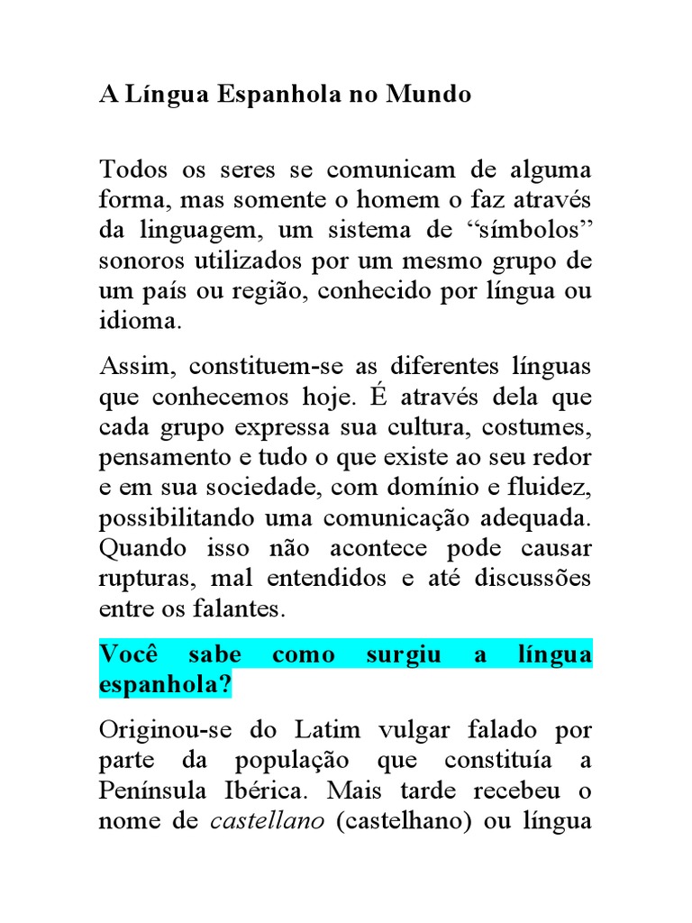 A Língua Espanhola No Mundo para Slide | PDF | Espanhol (idioma) | Espanha