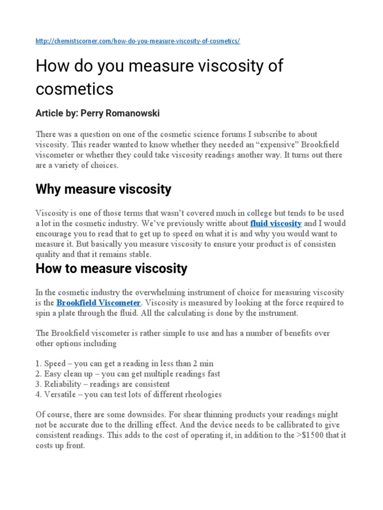How Do You Measure Viscosity of Cosmetics | PDF | Dynamics (Mechanics ...