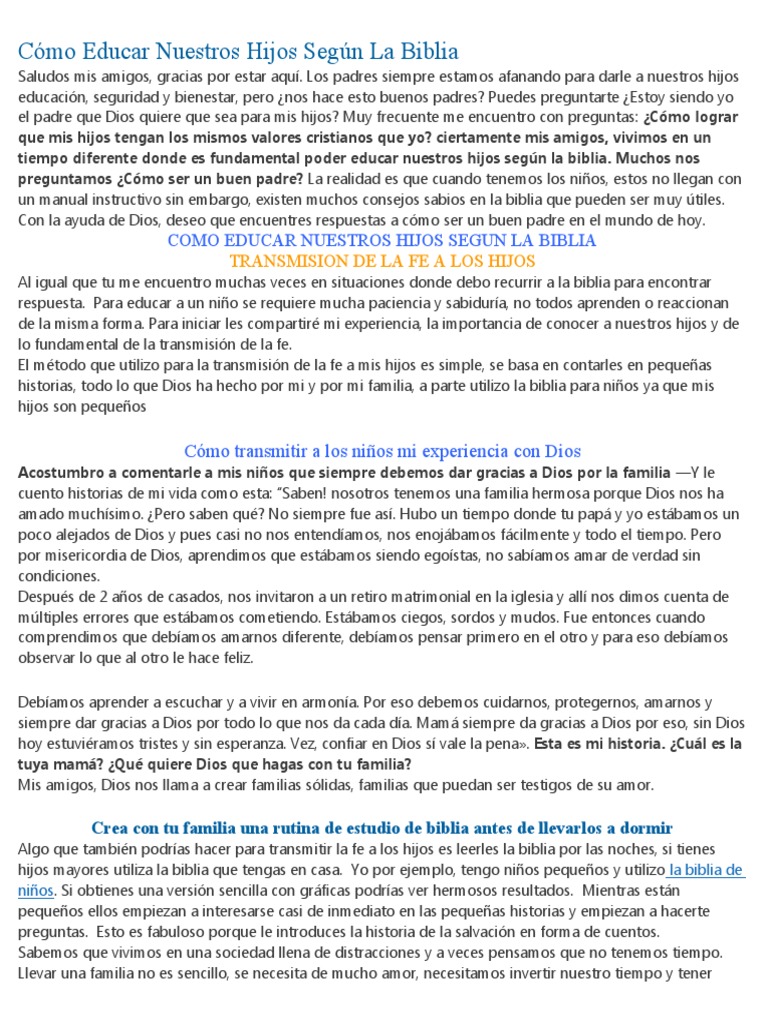 Cómo Educar Nuestros Hijos Según La Biblia Pdf Amor Oración