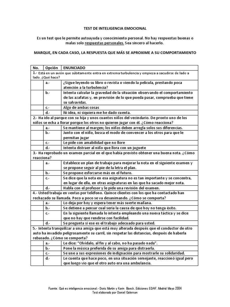 Test de Inteligencia Emocional | PDF | Inteligencia emocional