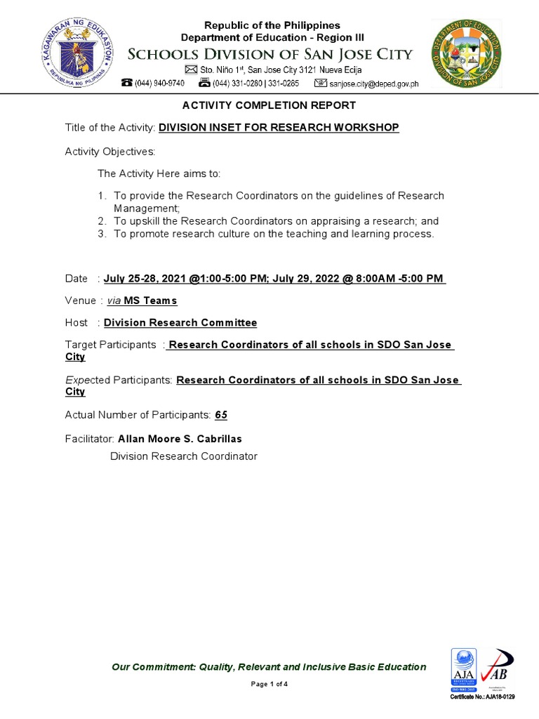 ACR On INSET For Research | PDF