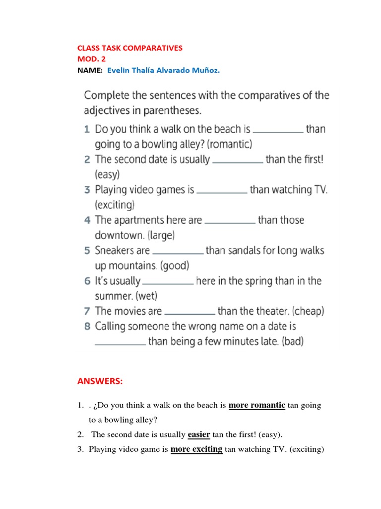 Class Task Comparatives | PDF