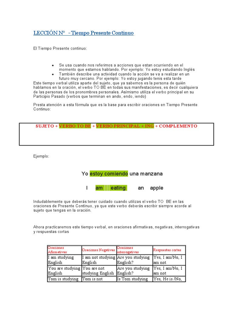 Presente Continuo | PDF | Verbo | Asunto (gramática)