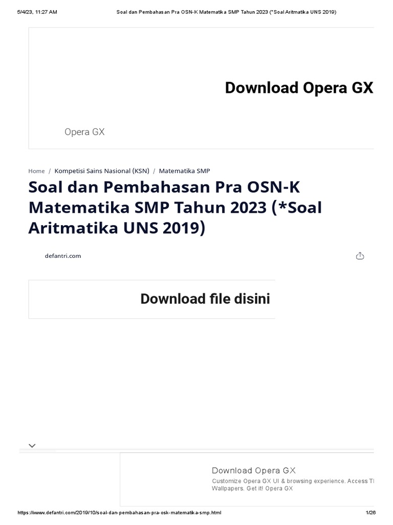 Soal Dan Pembahasan Pra OSN-K Matematika SMP Tahun 2023 | PDF