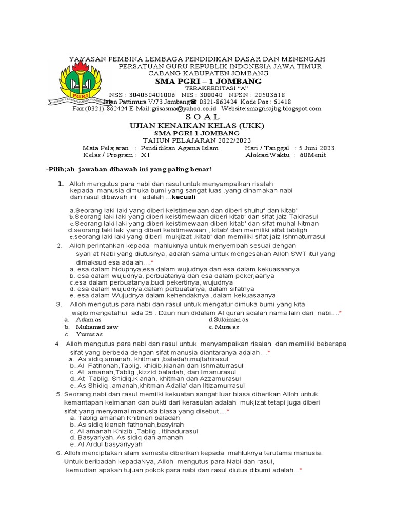 Soal UKK Pendidikan Agama Islam | PDF | Agama & Spiritualitas