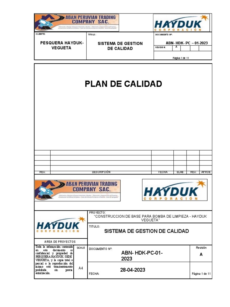 Plan de Calidad | PDF | Calidad (comercial) | Sistema de manejo de calidad