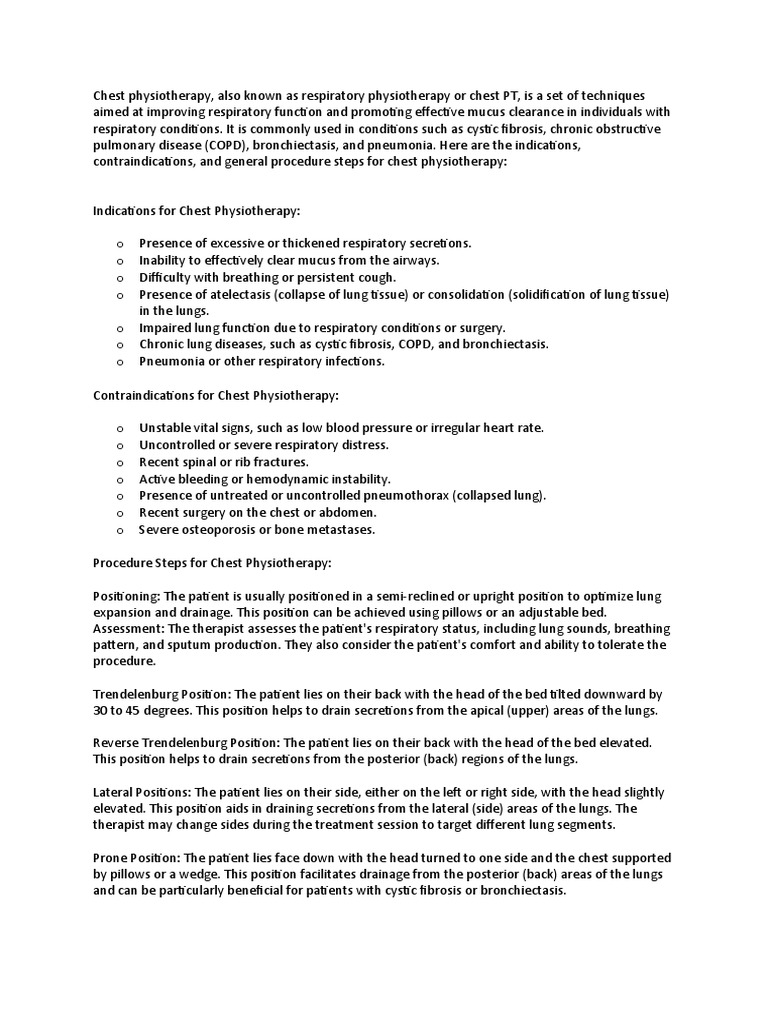 Chest Physiotherapy Procedure | Download Free PDF | Respiratory ...