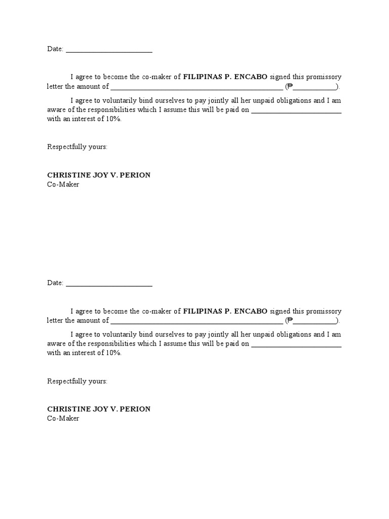 Promissory Letter Co Maker | PDF