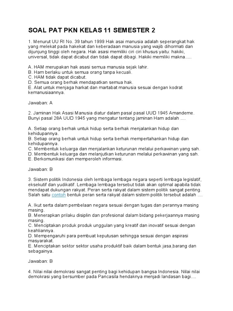 Soal Pat PKN Kelas 11 Semester 2 | PDF