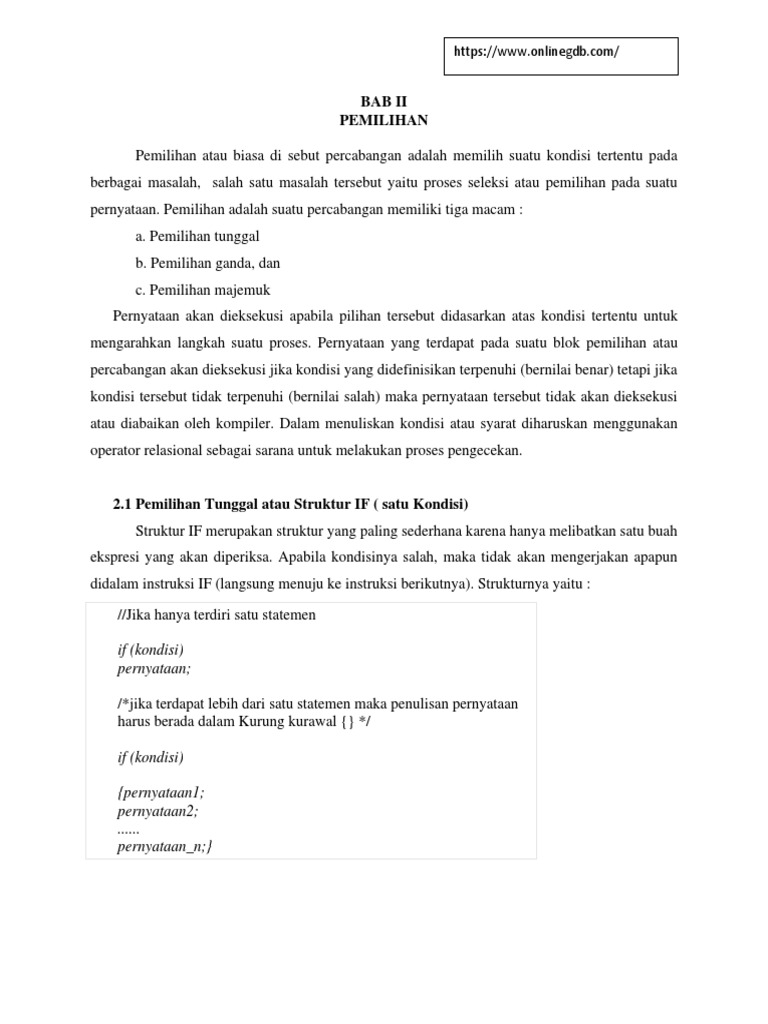 BAB II Pemilihan-Percabangan | PDF | Komputer