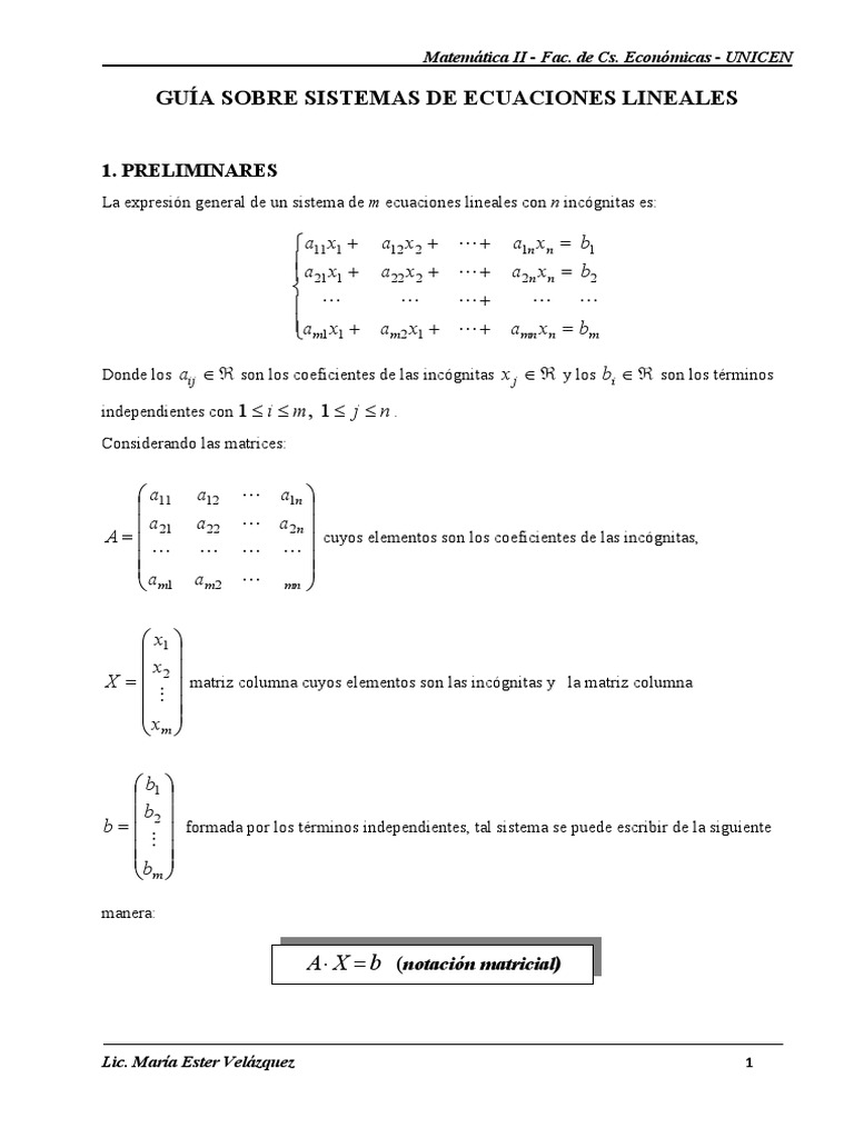 Sistemas de Ecuaciones Lineales | PDF | Ecuaciones | Matriz (Matemáticas)