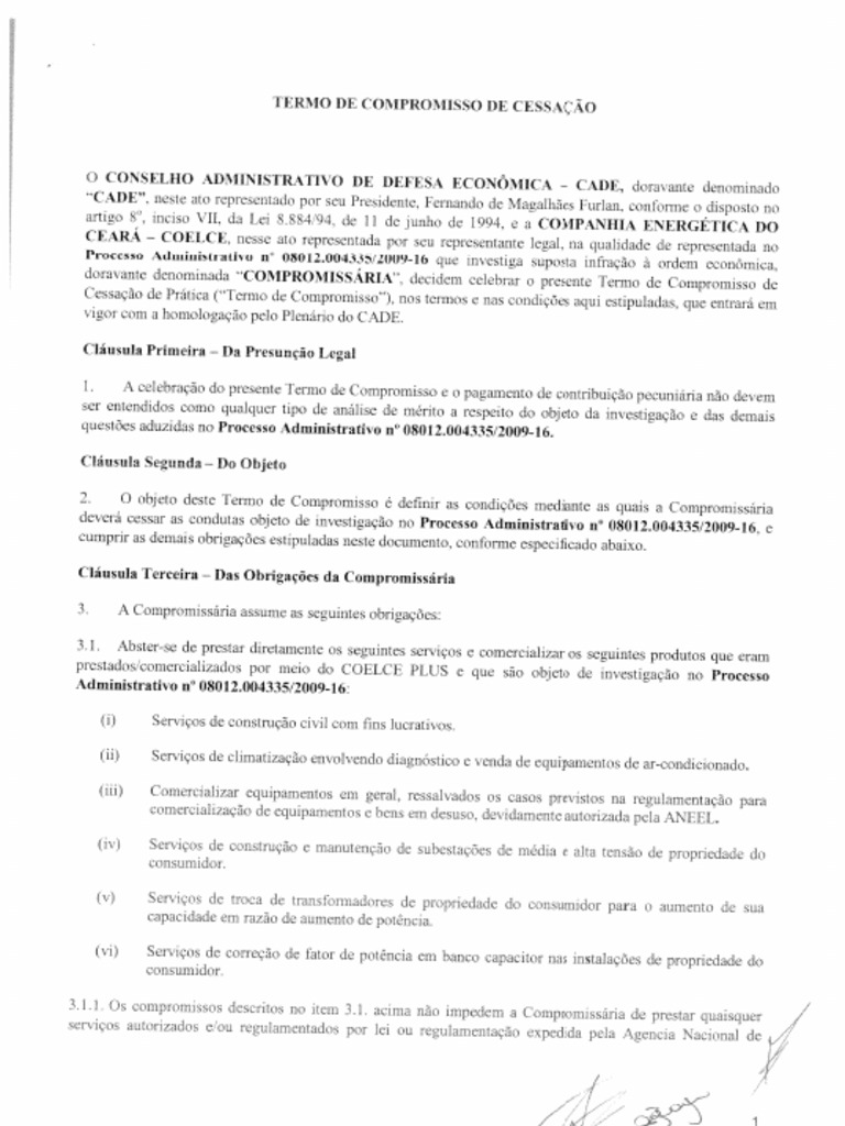 Termo De Compromisso De Cessação Cade Atual Pdf