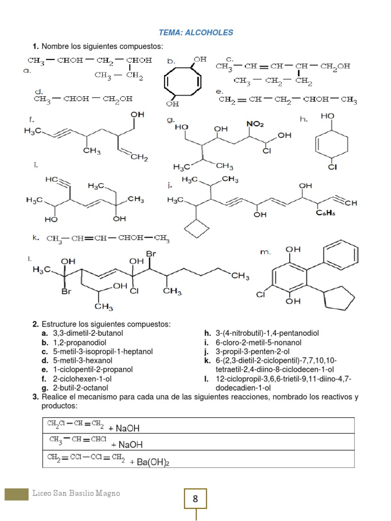 Taller Nomenclatura Alcoholes | PDF | Cetona | Aldehído
