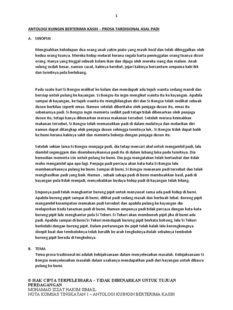 Prosa Tradisional - Asal Padi | PDF