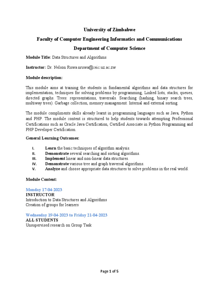 Module Outline Data Structures And Algorithms Pdf Computational Complexity Theory Queue