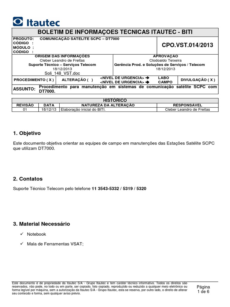 CPOVST0142013 - Configuração DT7000 | PDF | Dados | Modulação