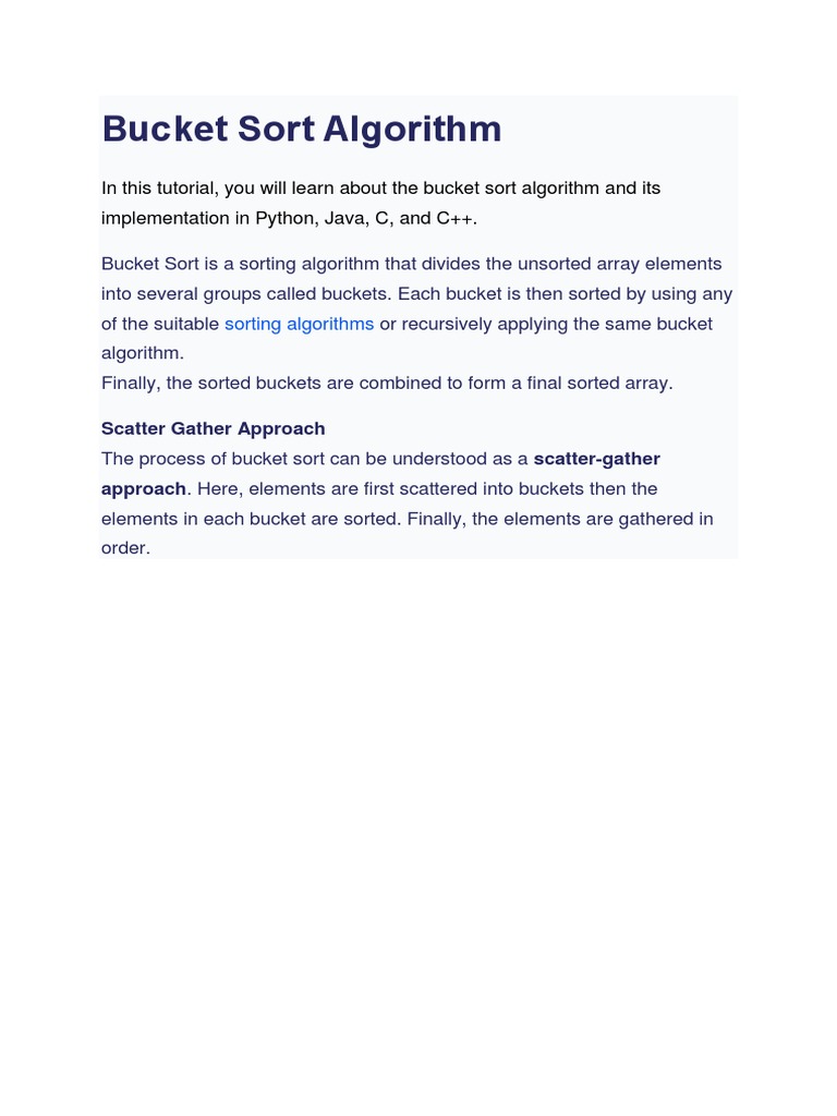 Bucket Sort Algorith | PDF | Mathematics | Computer Science