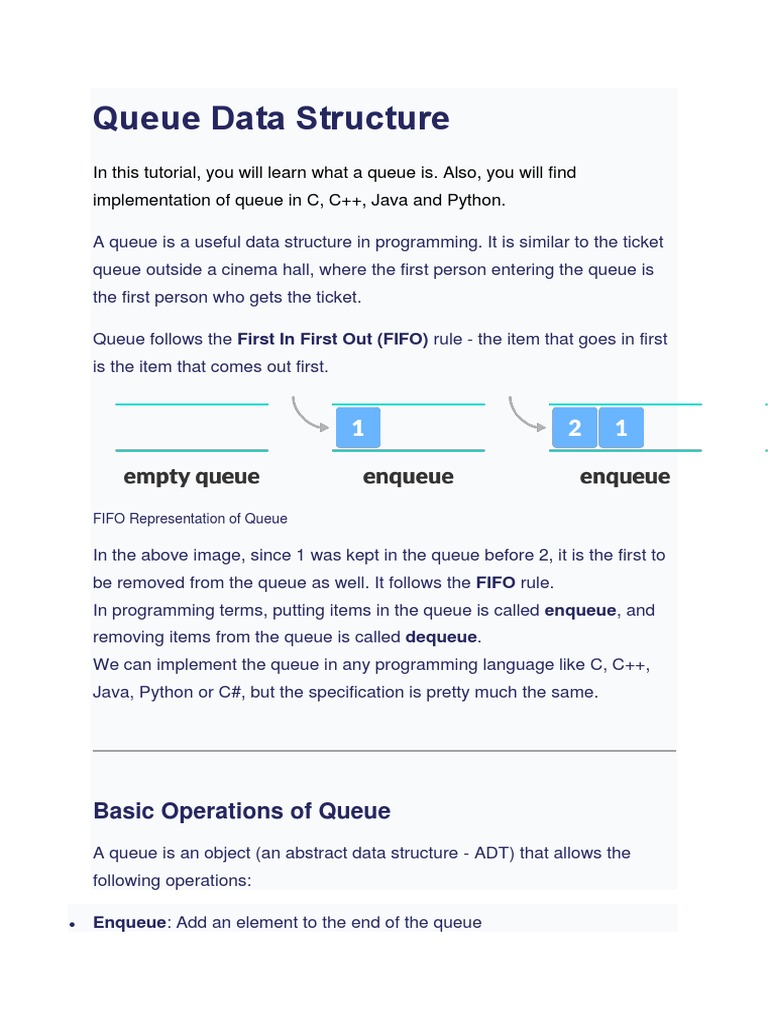 Queue Data Structure | PDF | Queue (Abstract Data Type) | Software Design