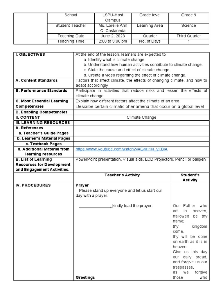 Lesson Plan Climate Change | PDF | Greenhouse Effect | Greenhouse Gas