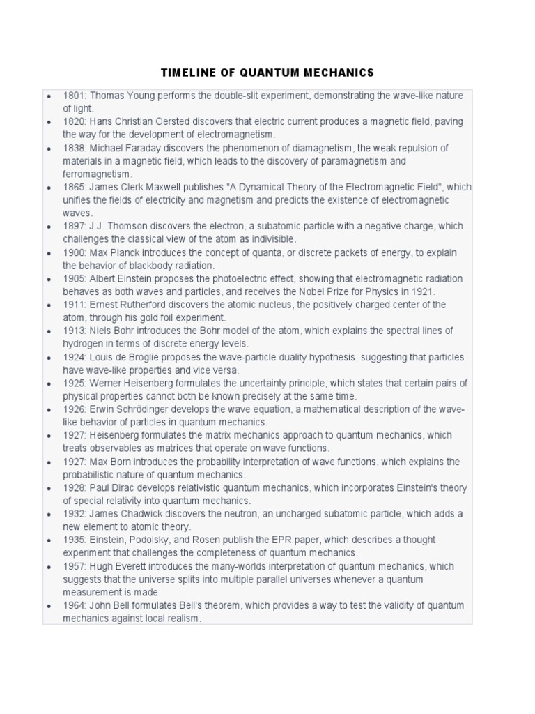 Timeline of Quantum Mechanics Mancia | PDF | Quantum Mechanics | Atoms