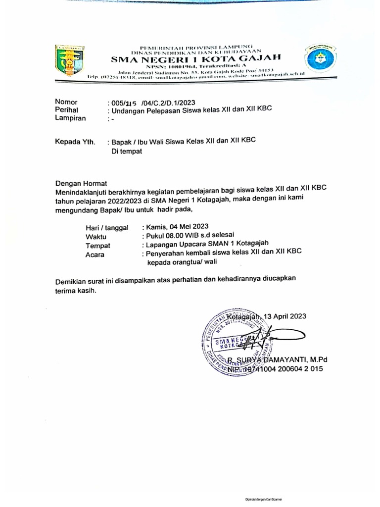 Undangan Pelepasan Siswa Kelas XIi Dan XII KBC. | PDF Undangan Pelepasan Siswa Kelas XIi Dan XII KBC. | PDF