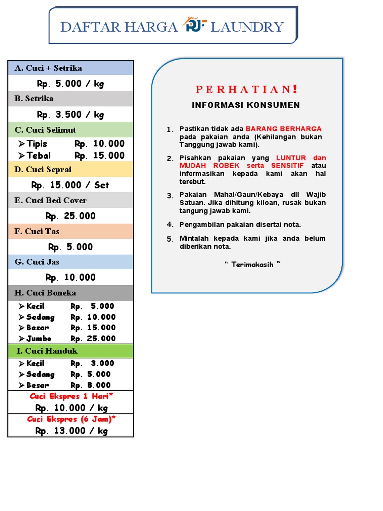 DAFTAR HARGA laundry | PDF