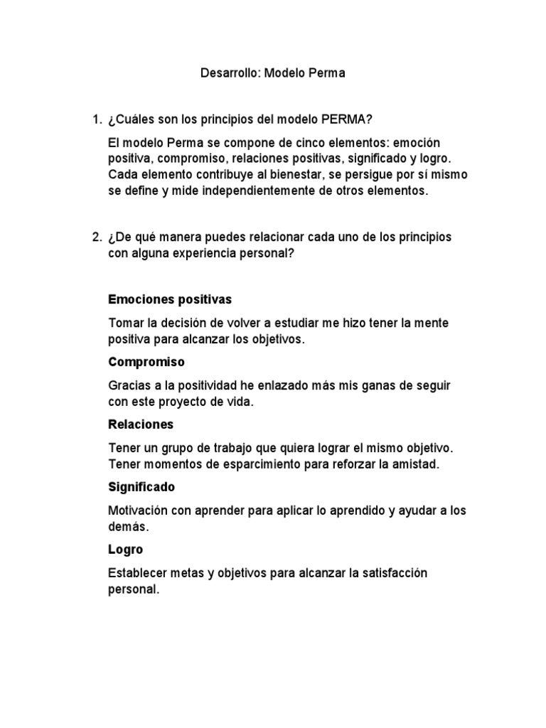 Modelo Perma | PDF | Crecimiento personal y profesional