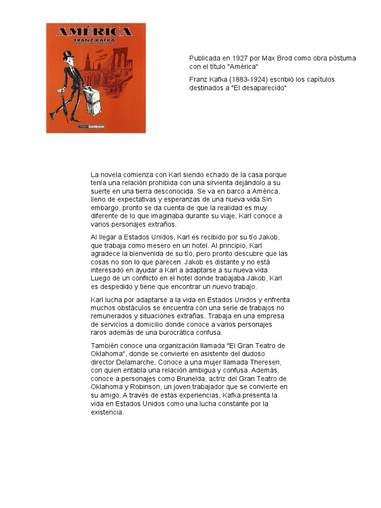 Karl Roßmann: La lucha en América | PDF | Franz Kafka | Novelas