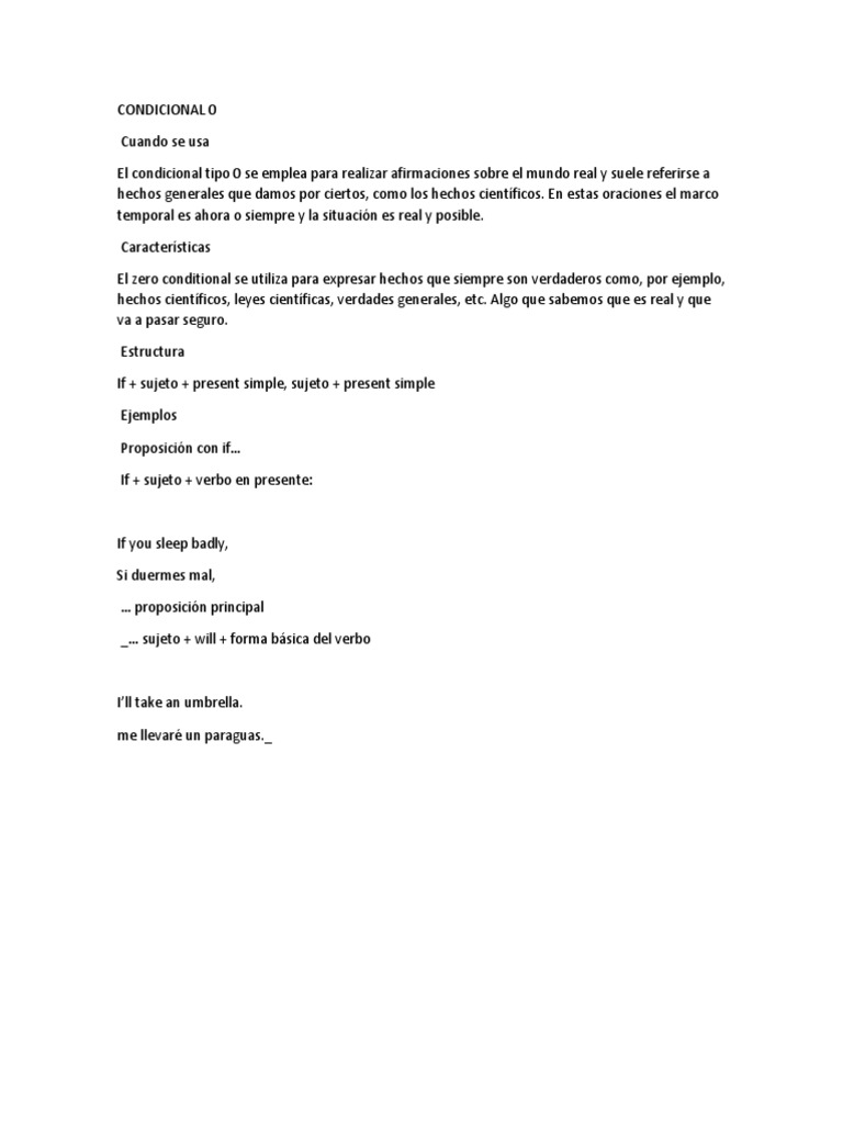 Uso y Estructura del Condicional 0 | PDF | Filosofía | Artes del ...