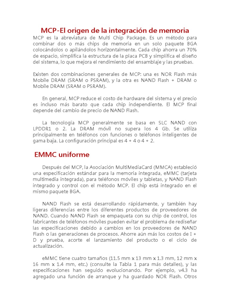 Cuál Es La Diferencia Entre eMMC, MCP y eMCP | PDF | Memoria flash | Circuito integrado